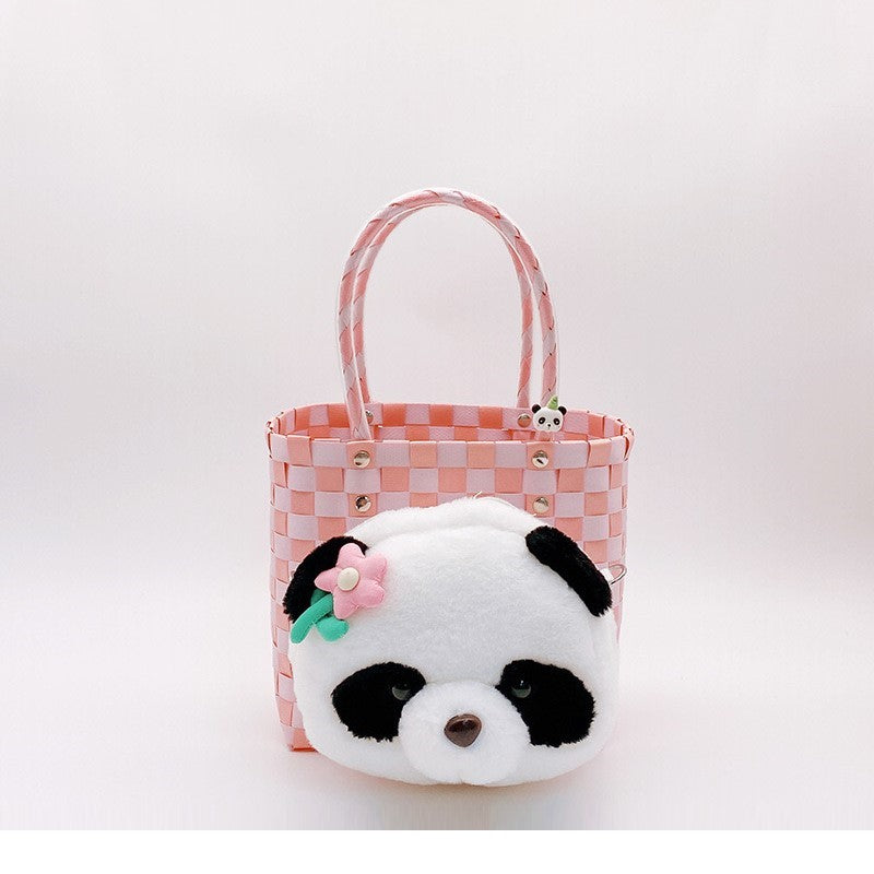 Pink Bags: Panda Handbag, Woven Basket Bag of Panda Stuffed Animals ...
